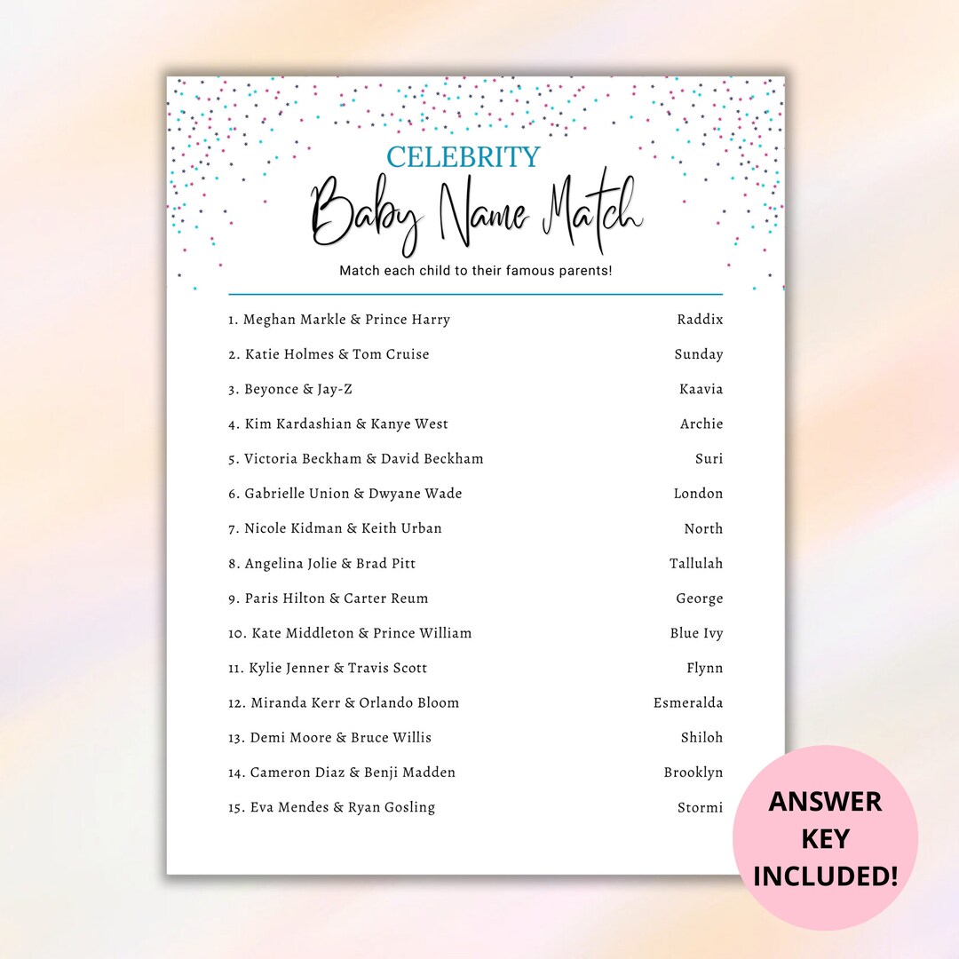 Celebrity Baby Name Game PDF, Celebrity Baby Names Baby Shower Game ...