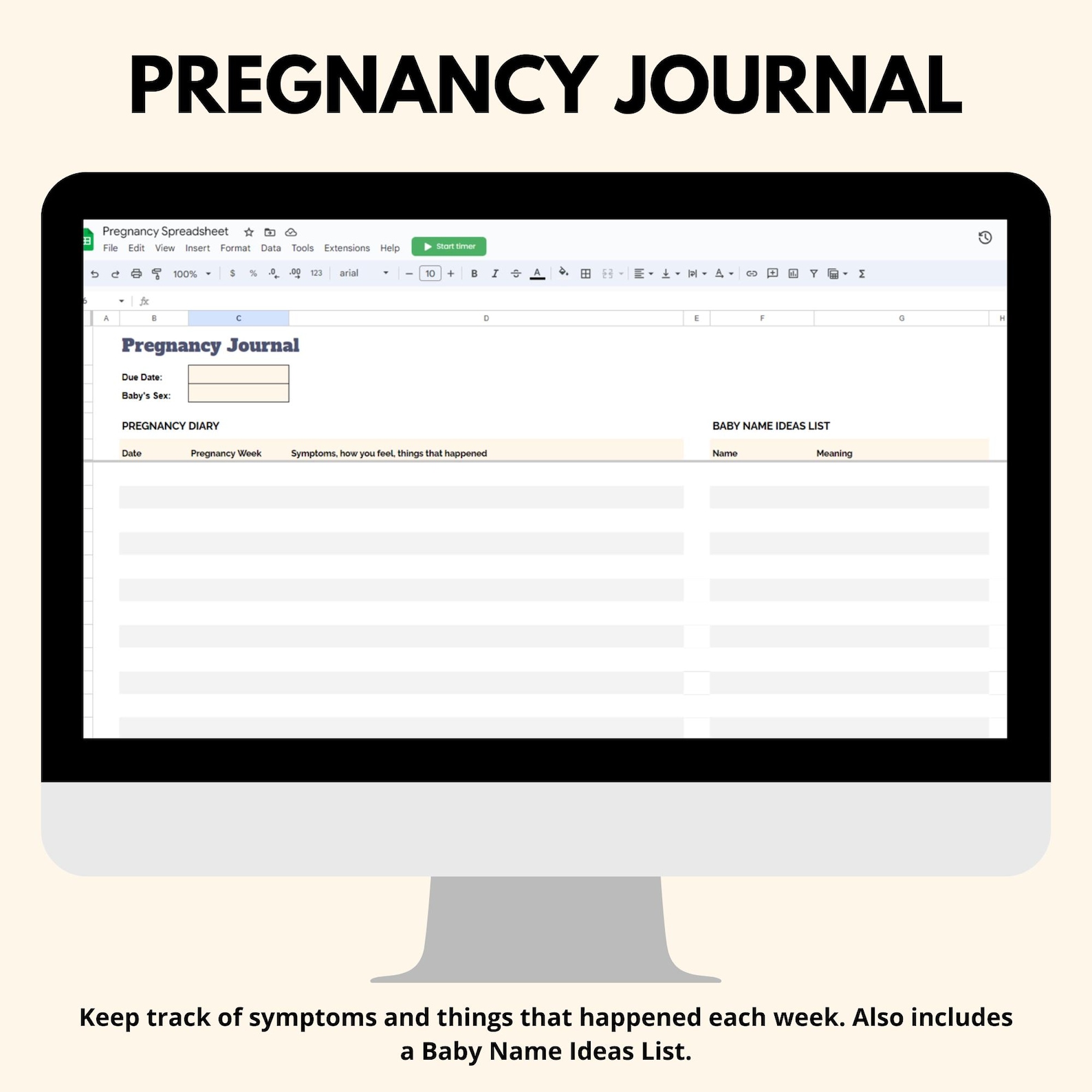 Pregnancy Excel Spreadsheet, Pregnancy Planner Excel Template ...