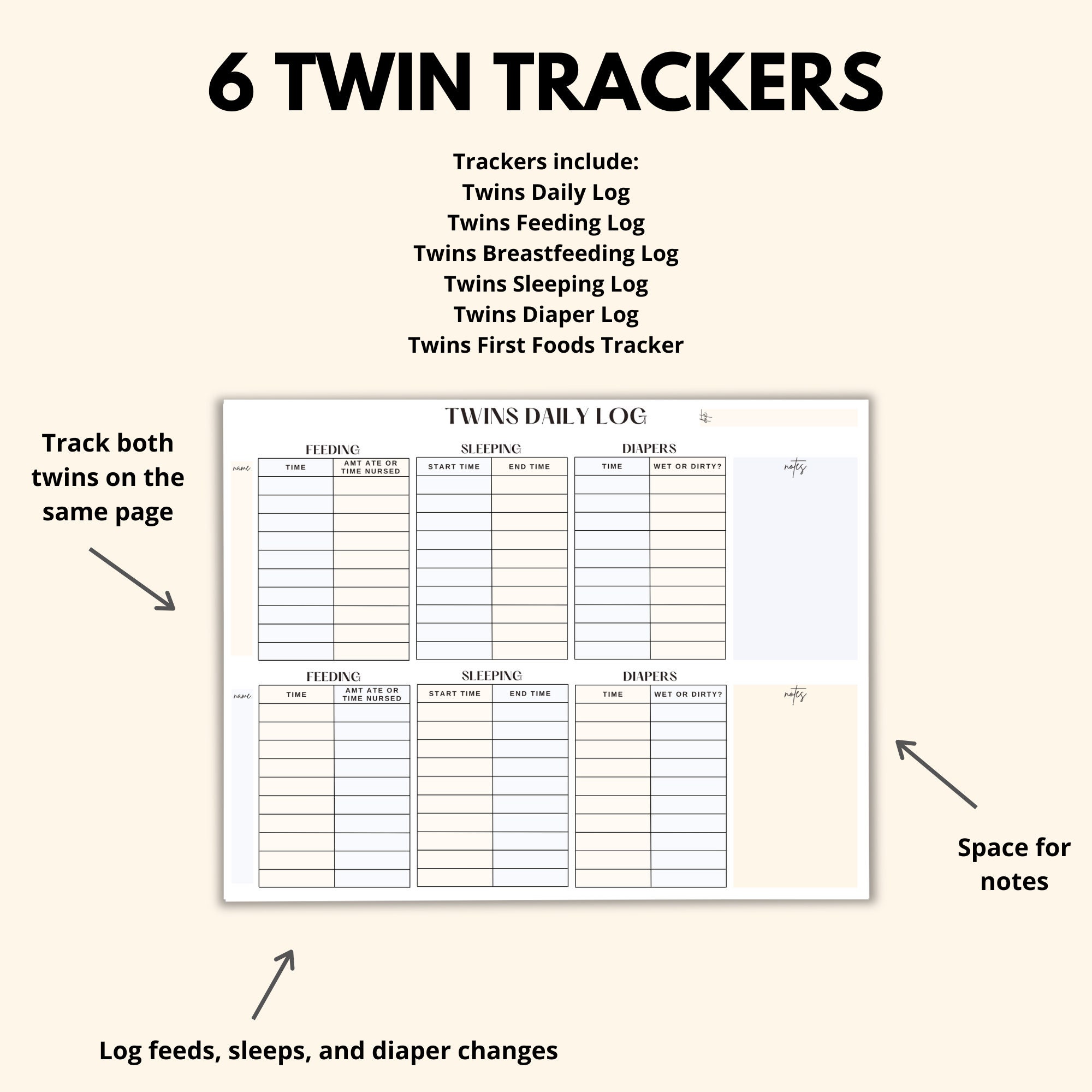 Twin Tracker & Schedule Printable Bundle, First Year With Twins PDF ...
