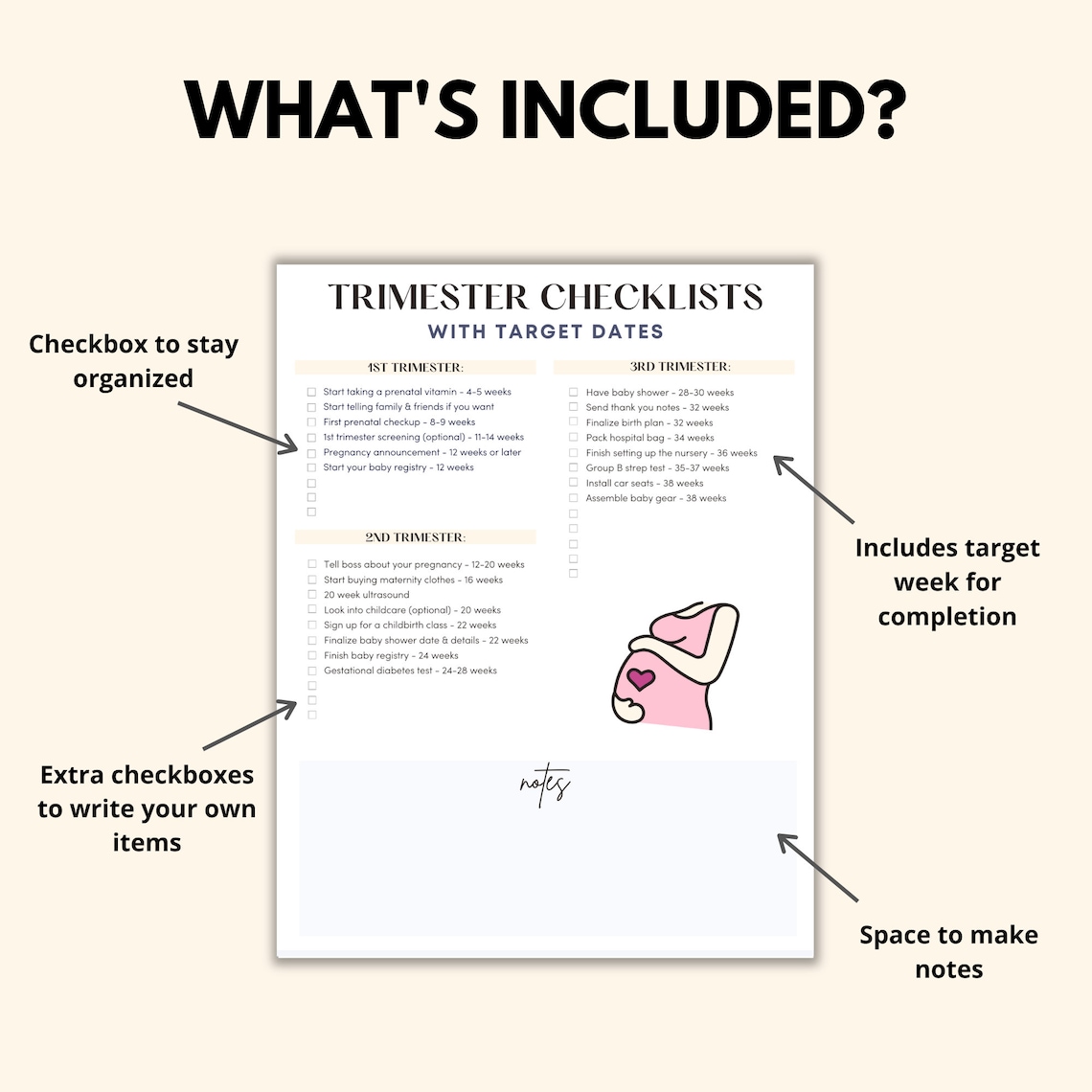 Trimester Checklist Pregnancy Printable, Pregnancy Tracker to Do List ...
