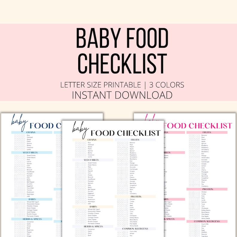 Baby Food Checklist Printable, Baby's First Foods List, Infant Solids ...
