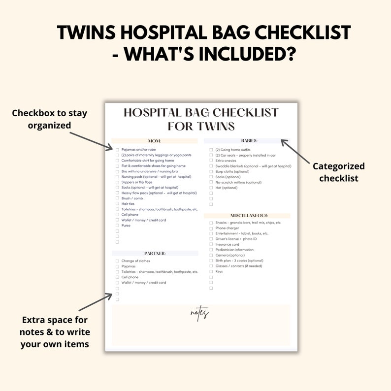 Twin Pregnancy Checklists Bundle Printables, Twin Baby to Do Lists PDF ...