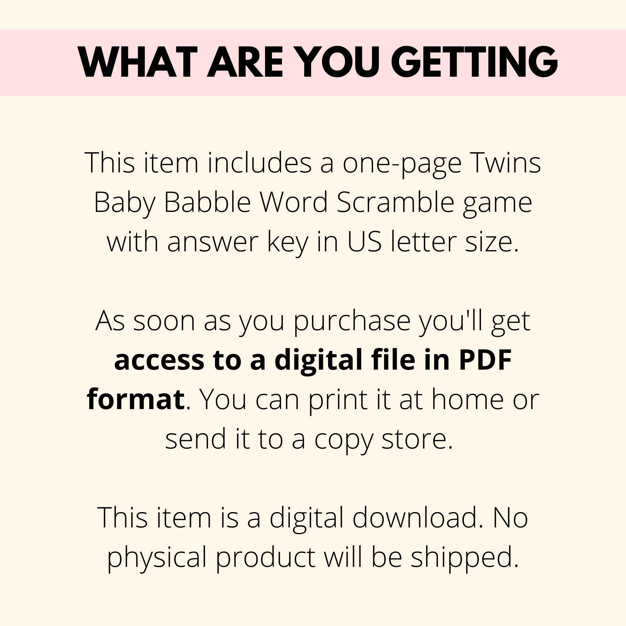 Twins Baby Shower Word Scramble Printable, Twin Baby Shower Game Word ...