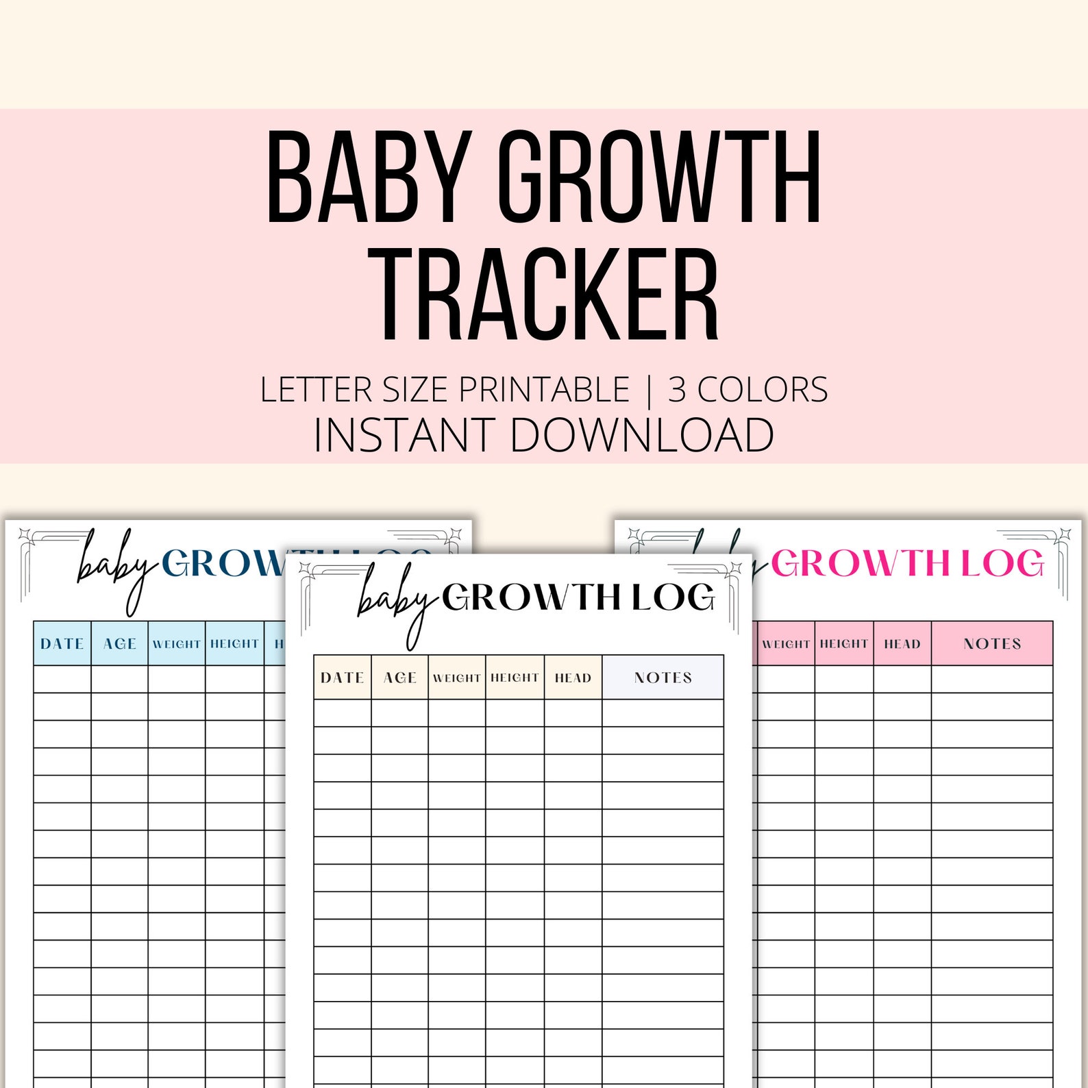 Baby Growth Tracker Printable, Infant Growth Log PDF, Baby Growth Chart ...