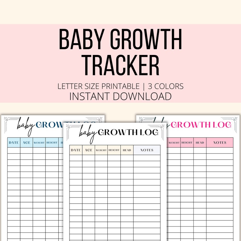 Baby Growth Tracker Printable, Infant Growth Log PDF, Baby Growth Chart ...
