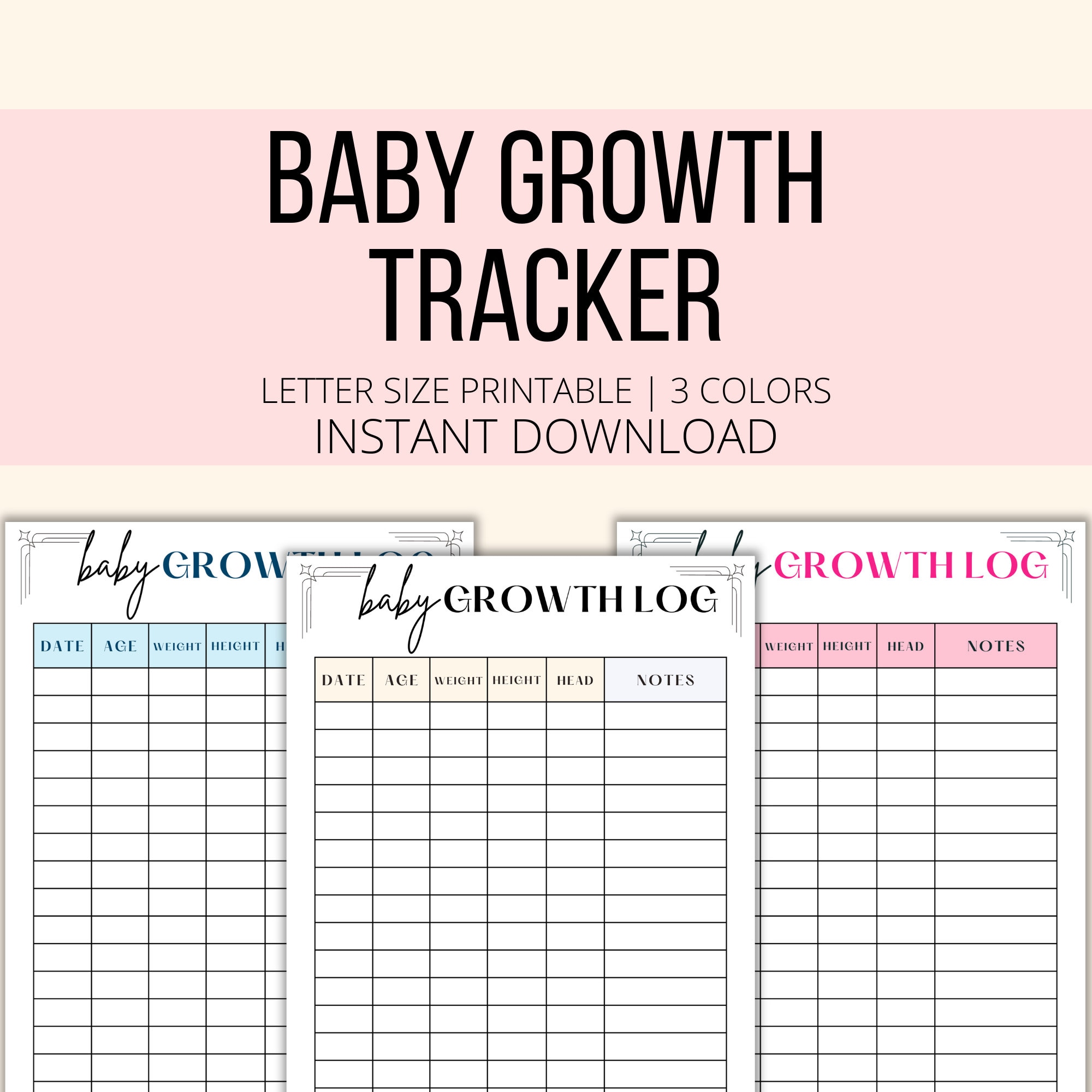 Baby Growth Tracker Printable, Infant Growth Log PDF, Baby Growth Chart ...