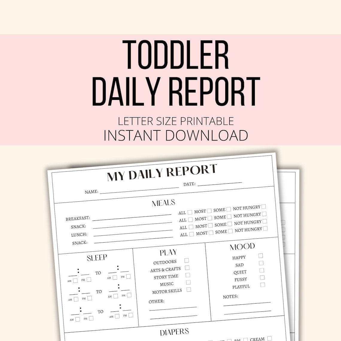 Toddler Daily Report Printable, Toddler Daily Log PDF, Daycare Daily ...