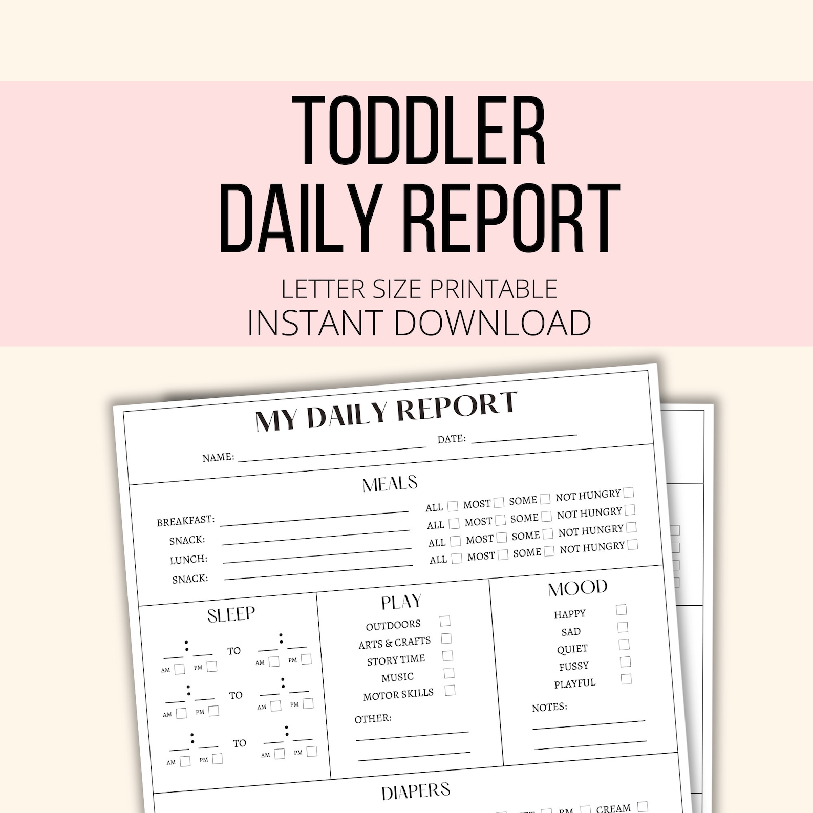 Toddler Daily Report Printable, Toddler Daily Log PDF, Daycare Daily ...