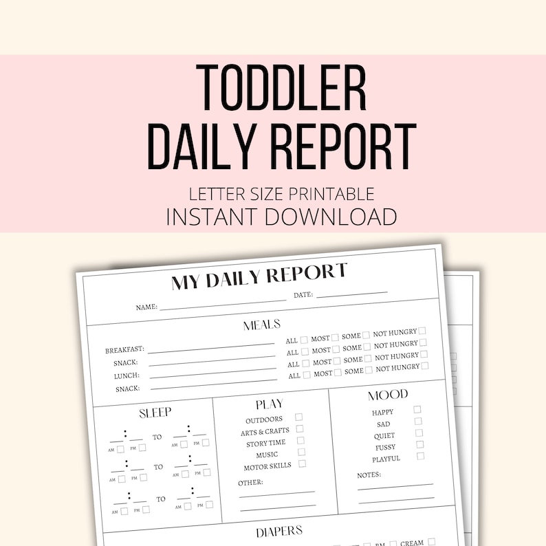 Toddler Daily Report Printable, Toddler Daily Log PDF, Daycare Daily ...