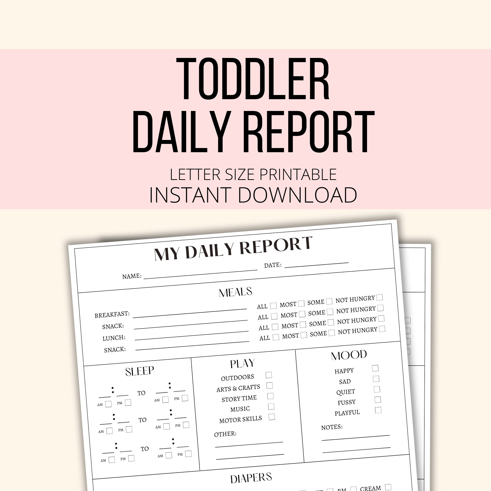 Toddler Daily Report Printable, Toddler Daily Log PDF, Daycare Daily ...