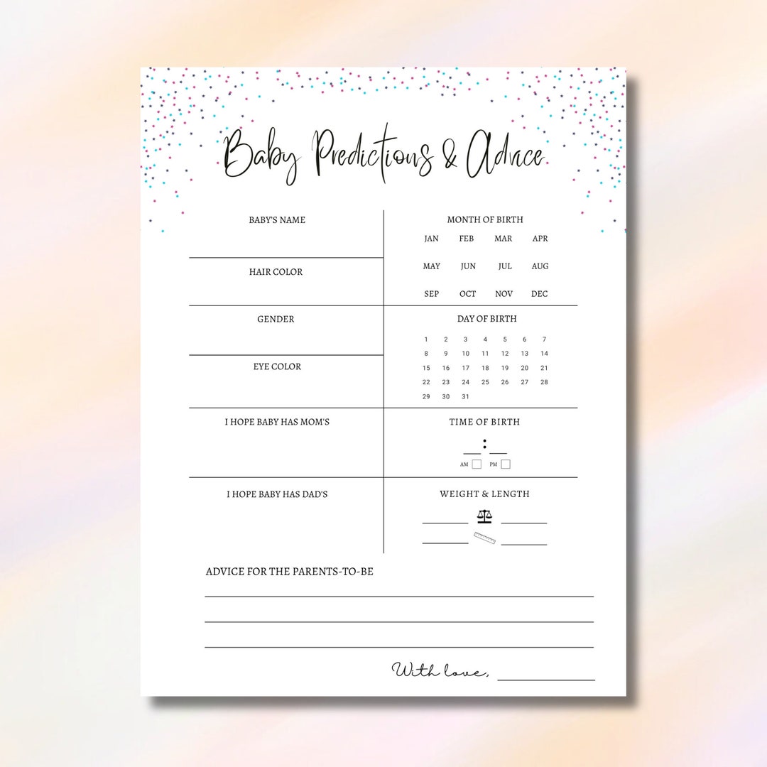 Baby Predictions and Advice Shower Game Printable, Baby Prediction Game ...