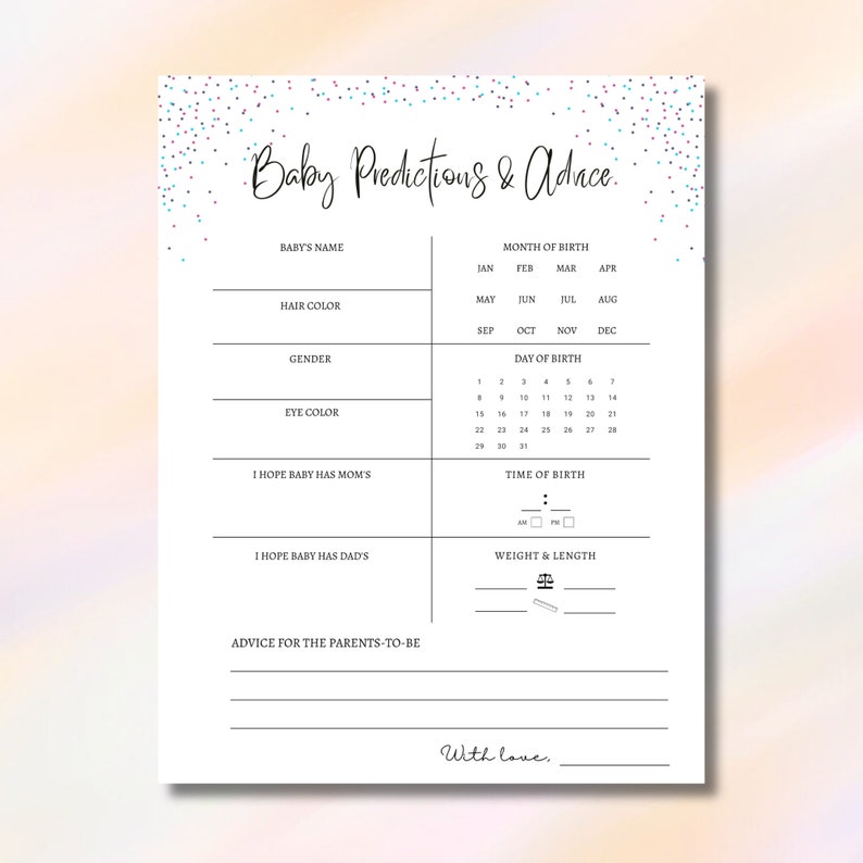 Baby Predictions and Advice Shower Game Printable, Baby Prediction Game ...