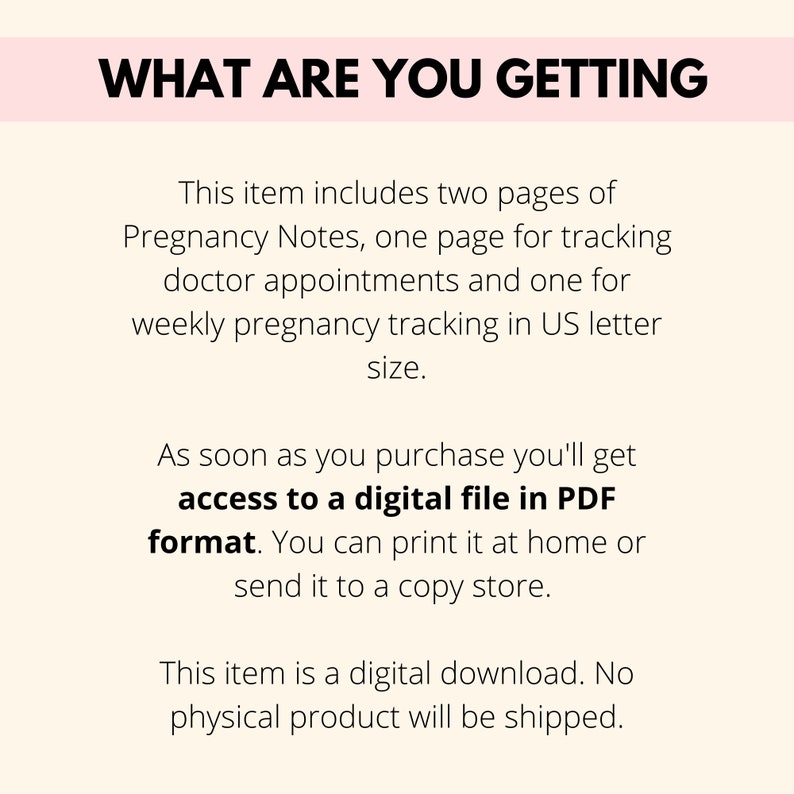 Pregnancy Notes Printable, Pregnancy Tracker Digital Download, Weekly ...