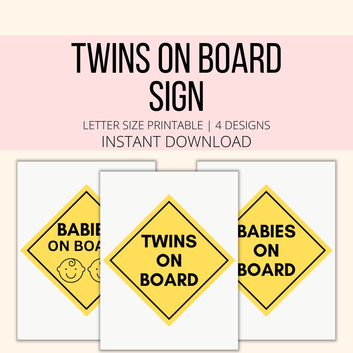 Twins on Board Sign Printable, Babies on Board Signs, Twin Babies Sign ...