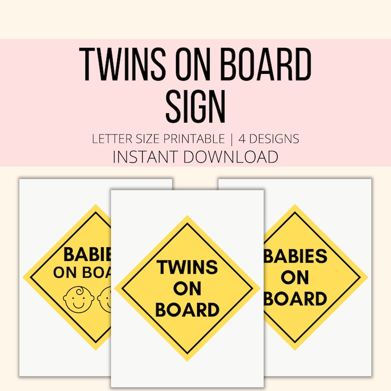 Twins on Board Sign Printable, Babies on Board Signs, Twin Babies Sign ...