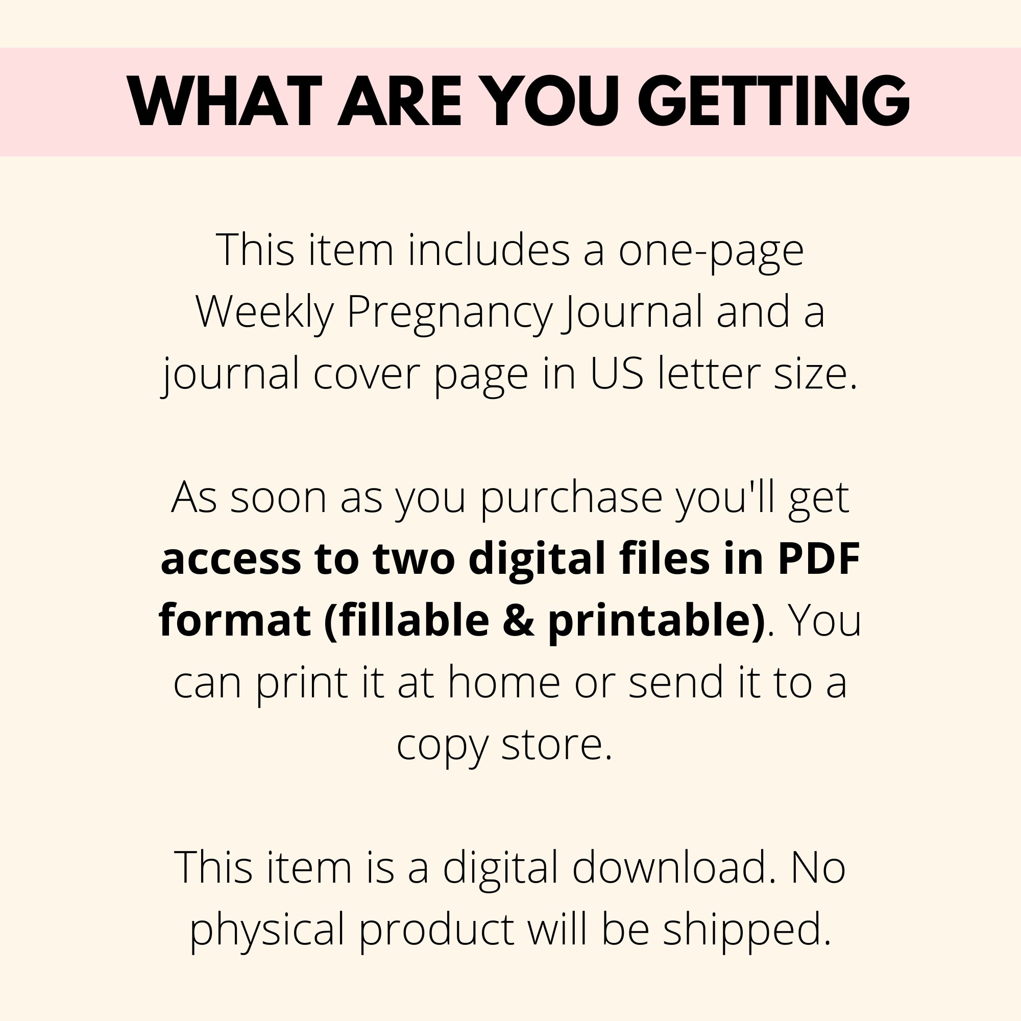 Weekly Pregnancy Journal Printable & Fillable PDF, Pregnancy Planner ...