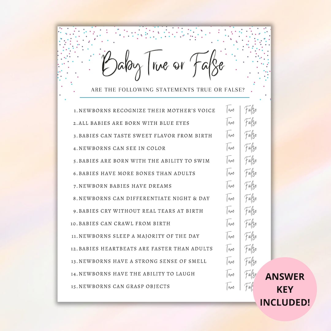 Baby Shower True or False Game Printable, Baby Shower Trivia Activity ...