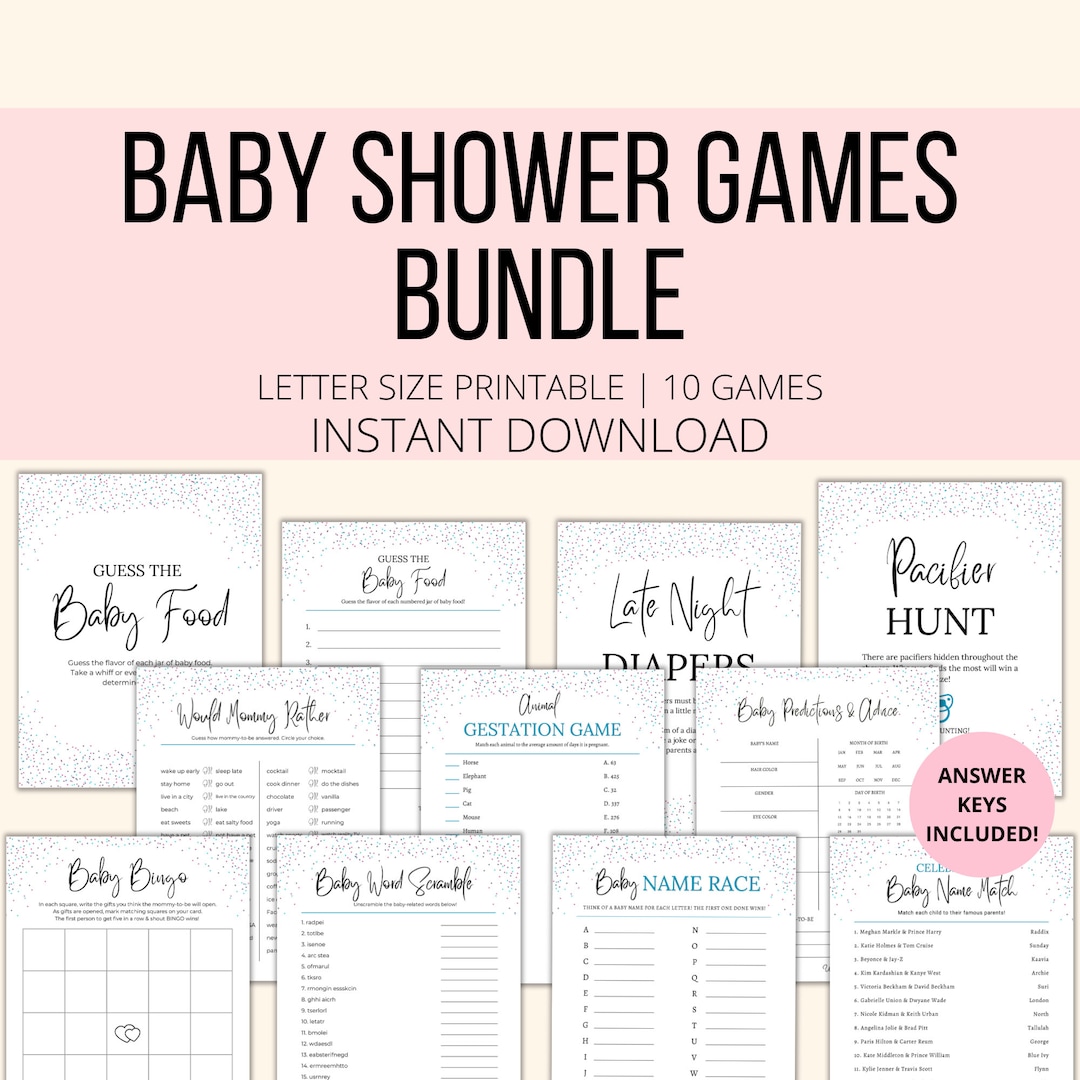 Baby Shower Games Bundle Printable, Fun Baby Shower Activity Pack PDF ...