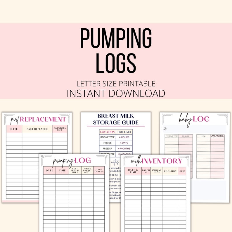 Pumping Logs + Infant Daily Log Printable, Exclusively Pumping Mom Baby ...