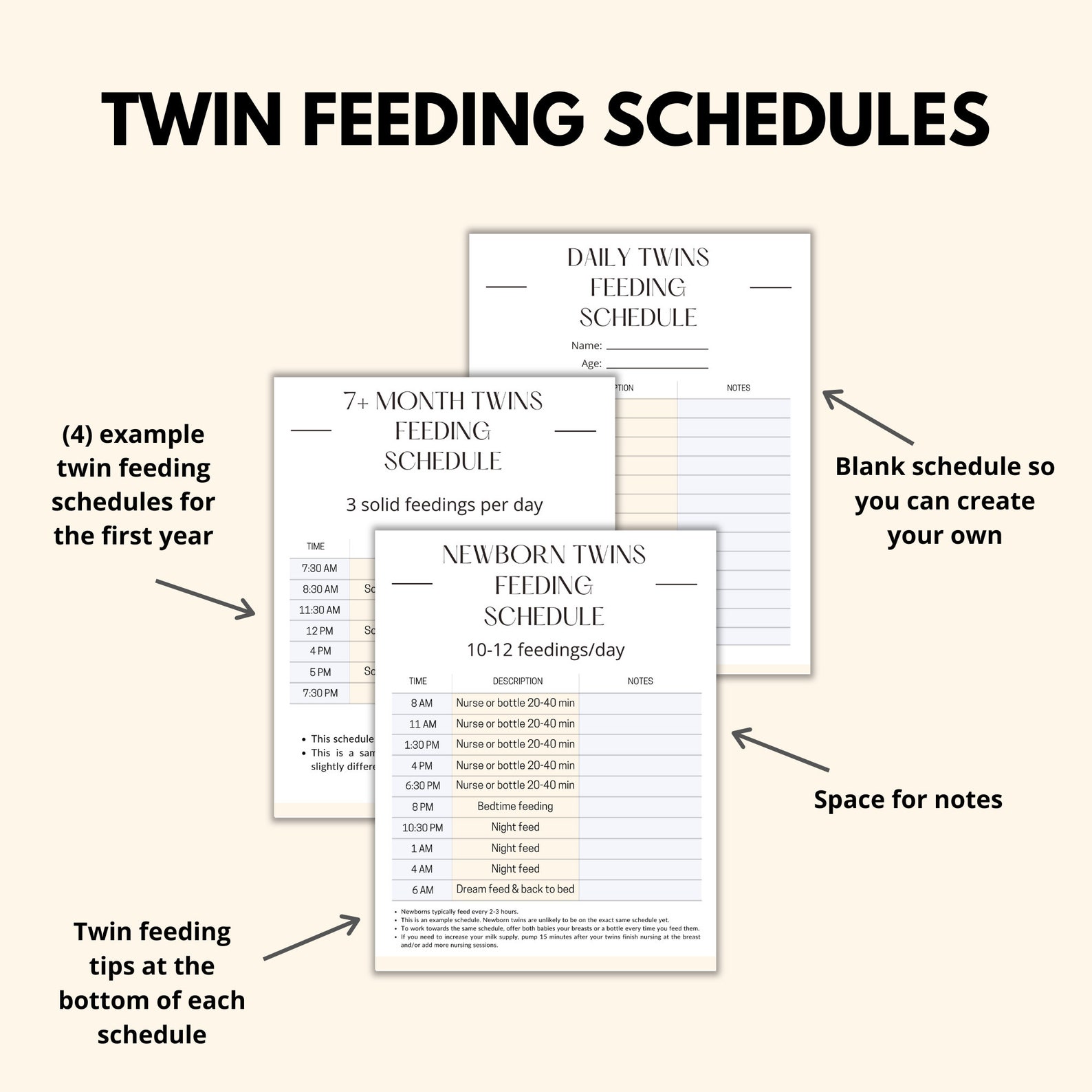 Twin Feeding Schedules Printable, Twin Baby Feeding Charts Planner PDF ...