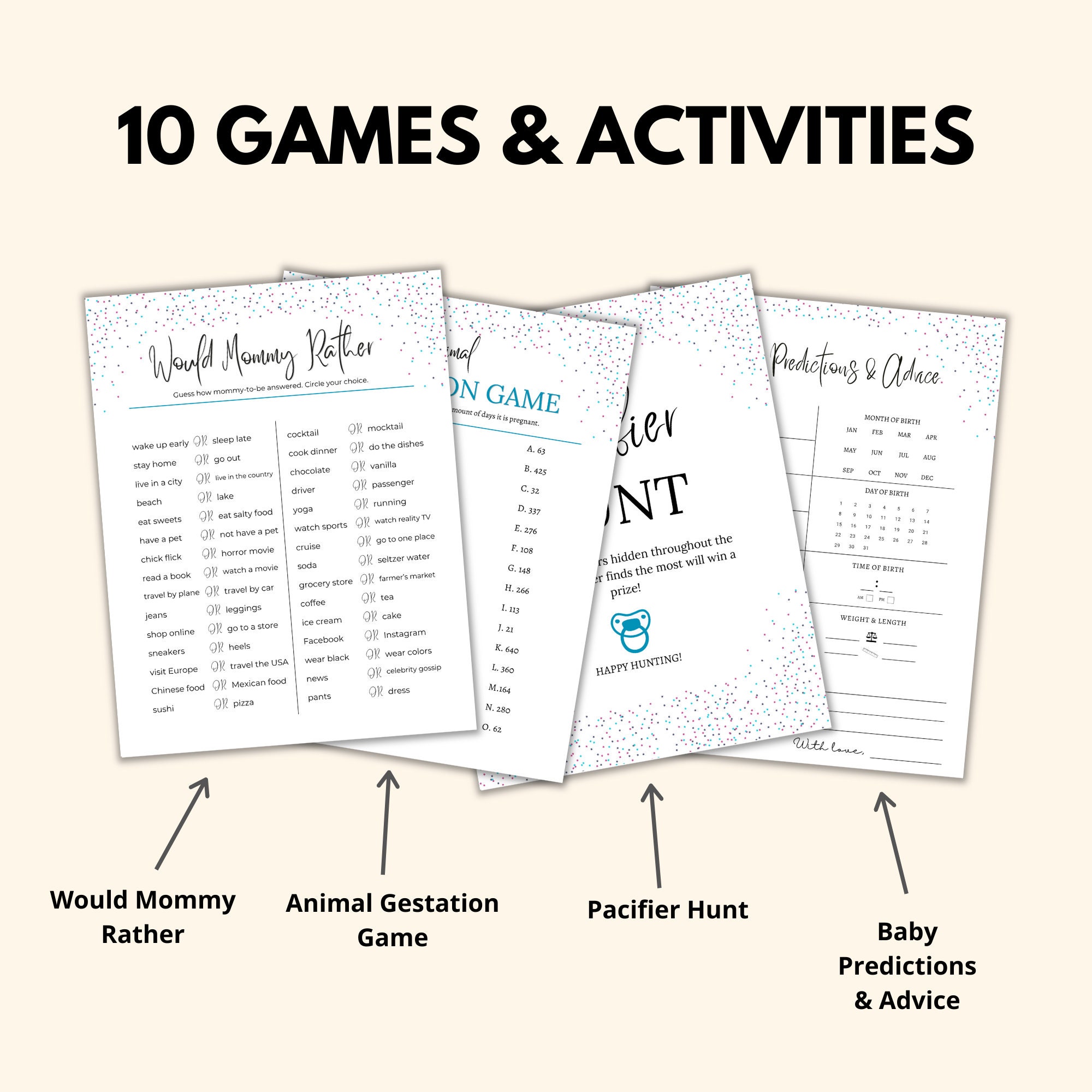 Baby Shower Games Bundle Printable, Fun Baby Shower Activity Pack PDF ...