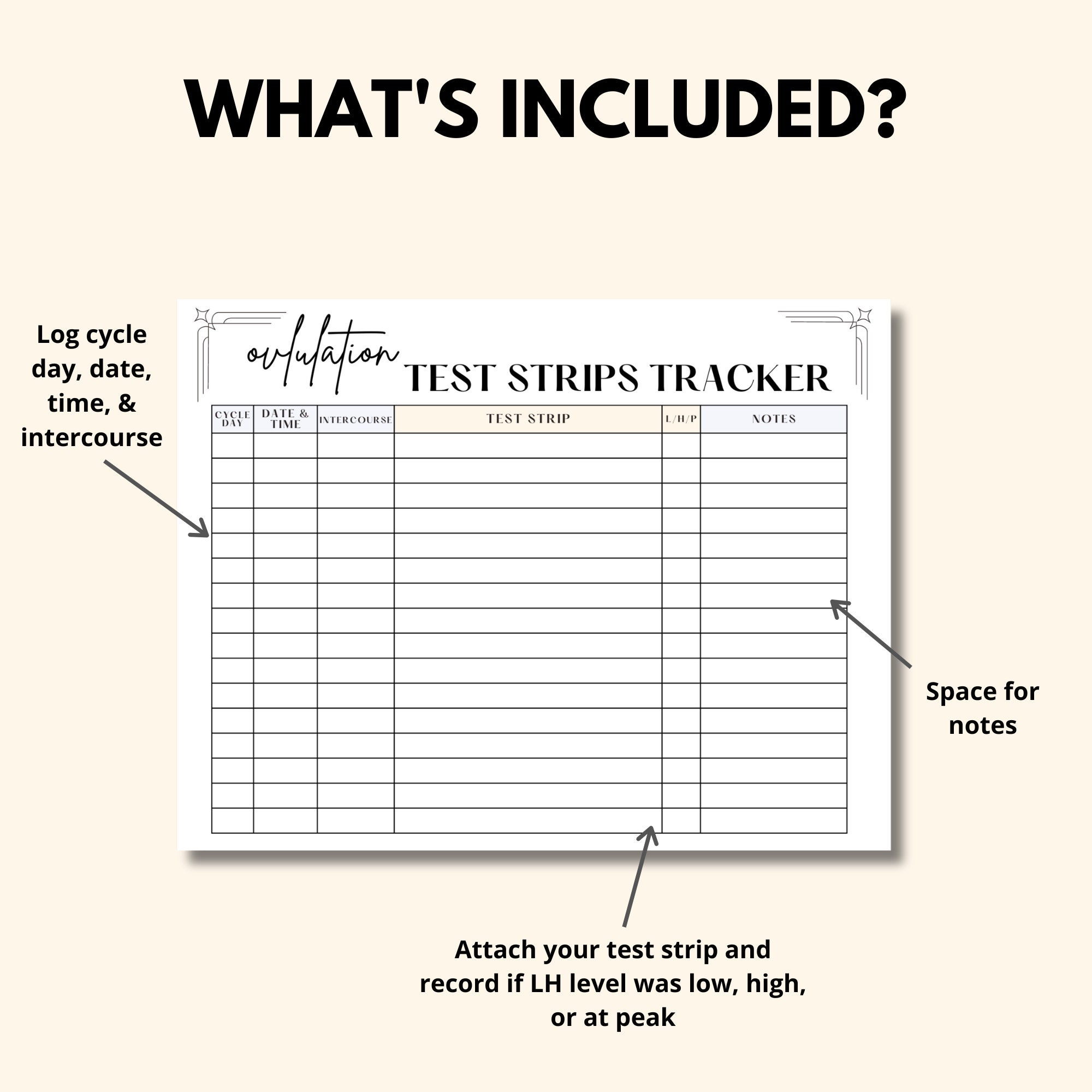 Ovulation Test Strip Tracker Printable, OPK Tracker PDF, Period & Sex ...