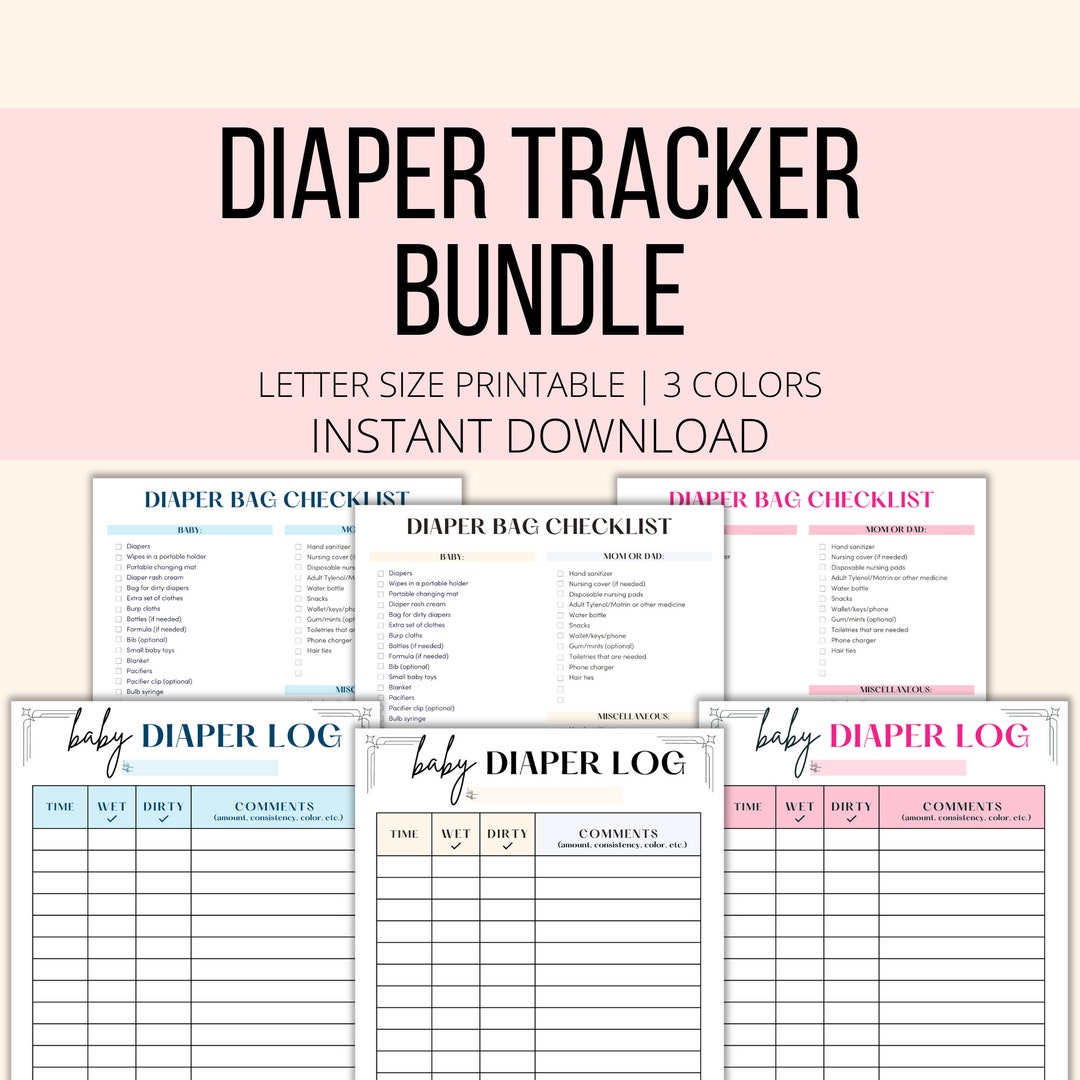 Baby Diaper Tracker Printables, Baby Care Diaper Log + Checklist PDF ...