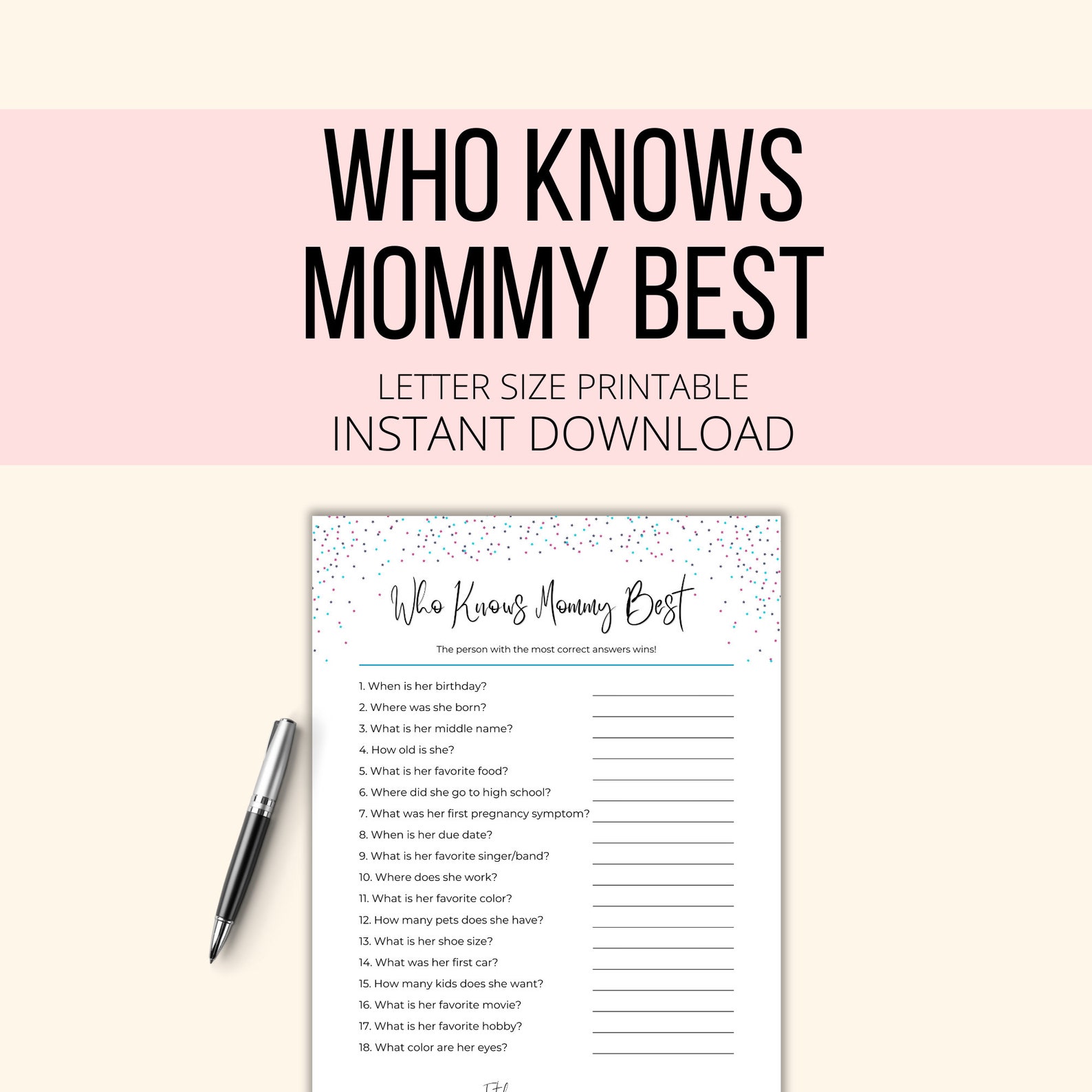 Who Knows Mommy Best Baby Shower Game Printable, How Well Do You Know ...