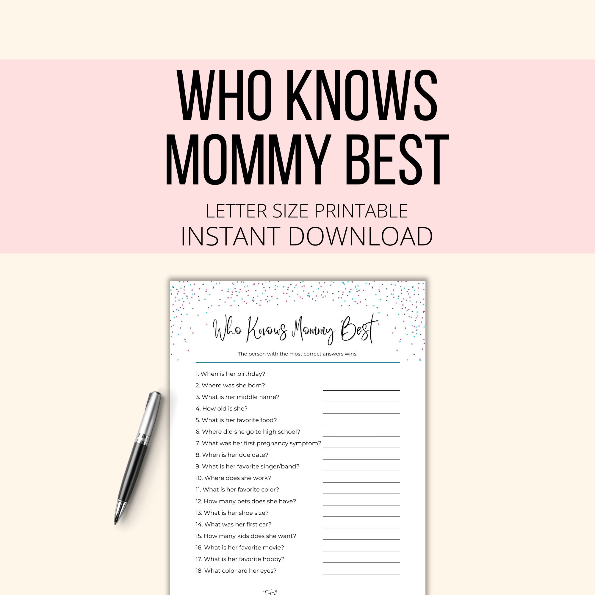 Who Knows Mommy Best Baby Shower Game Printable, How Well Do You Know ...