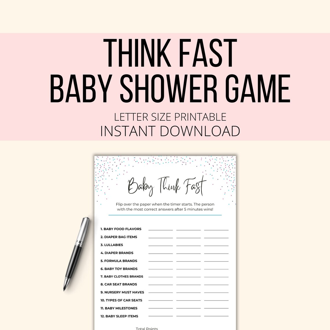 Think Fast Baby Shower Game Printable, Baby Think Fast Shower Activity ...