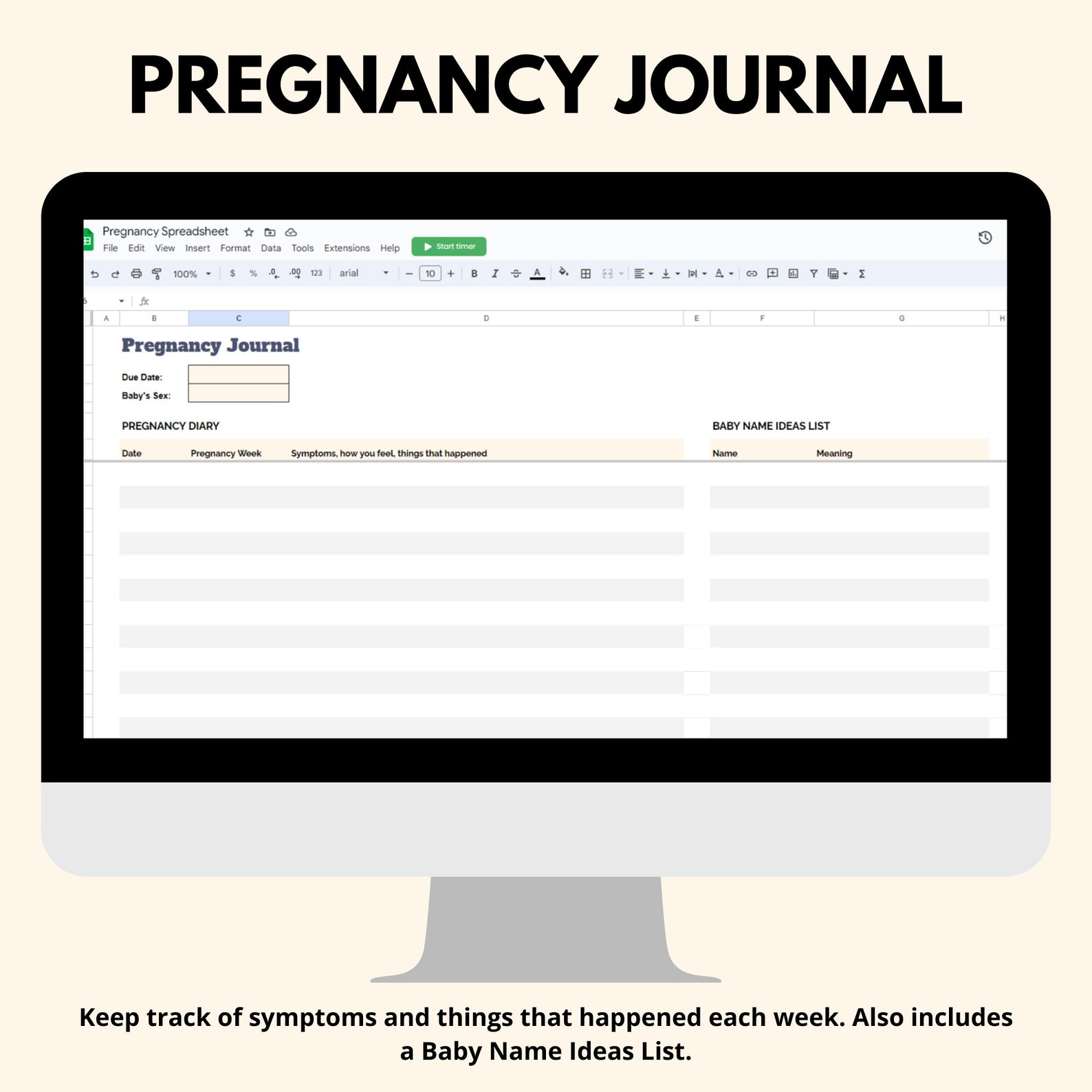 Pregnancy Spreadsheet, Pregnancy Planner Google Sheets Template ...