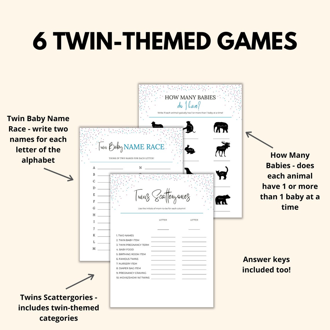 Twins Baby Shower Games Printable Bundle, Twin Baby Games, Twin Baby ...