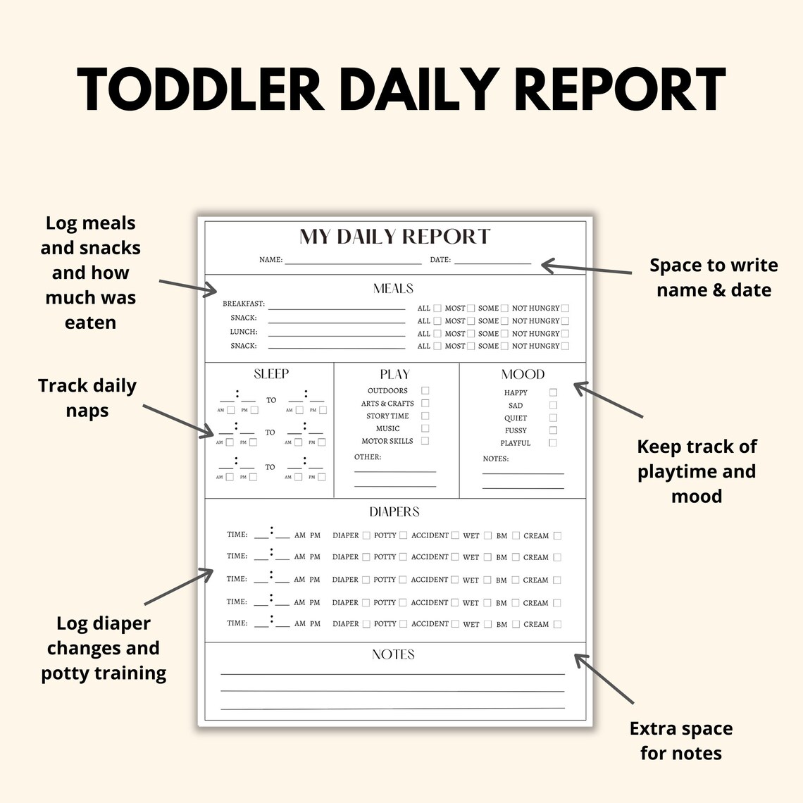 Daycare Daily Report Printable, Daycare Forms PDF, Toddler & Infant ...