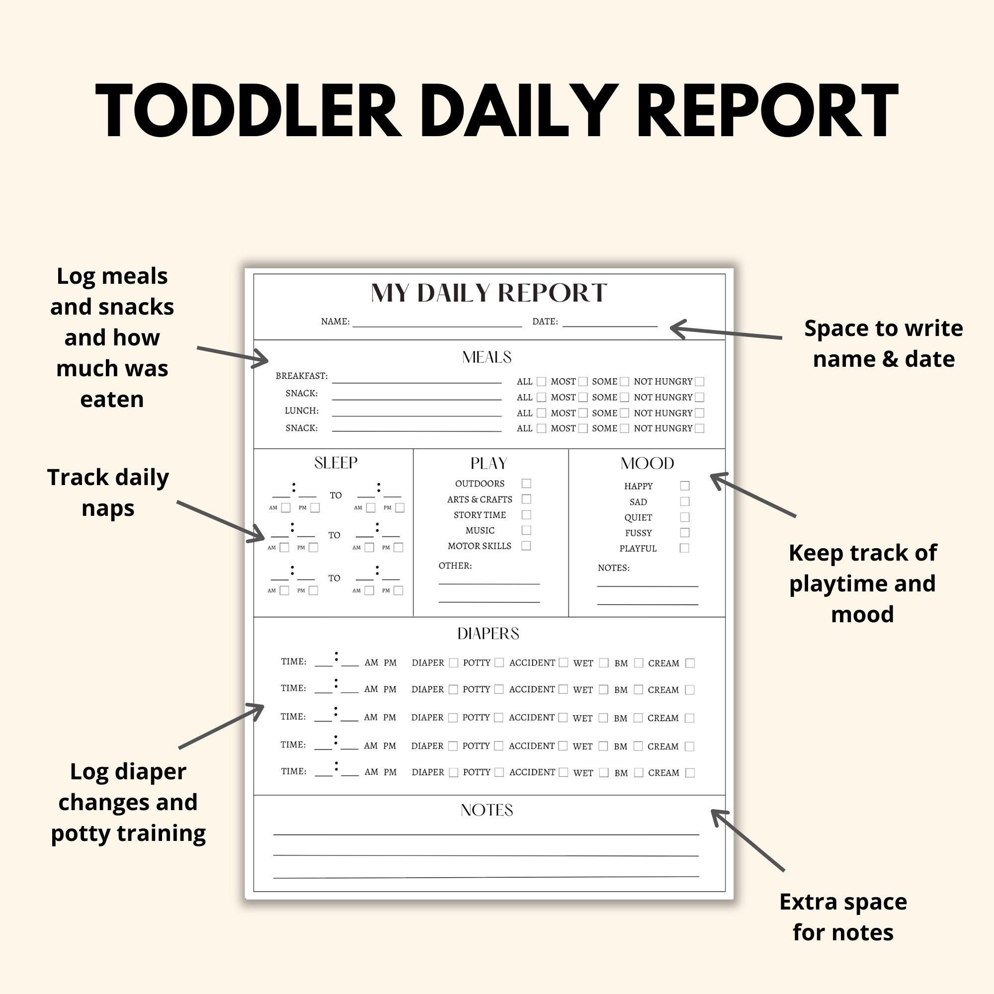 Daycare Daily Report Printable, Daycare Forms PDF, Toddler & Infant ...