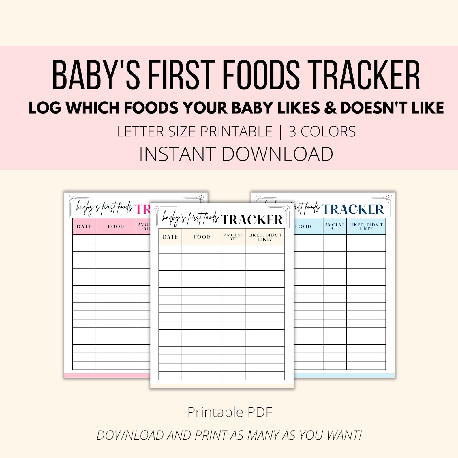 Baby Food Tracker Printable First Food Tracker PDF Baby Food - Etsy