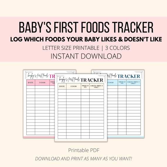 Baby Food Tracker Printable First Food Tracker PDF Baby Food - Etsy