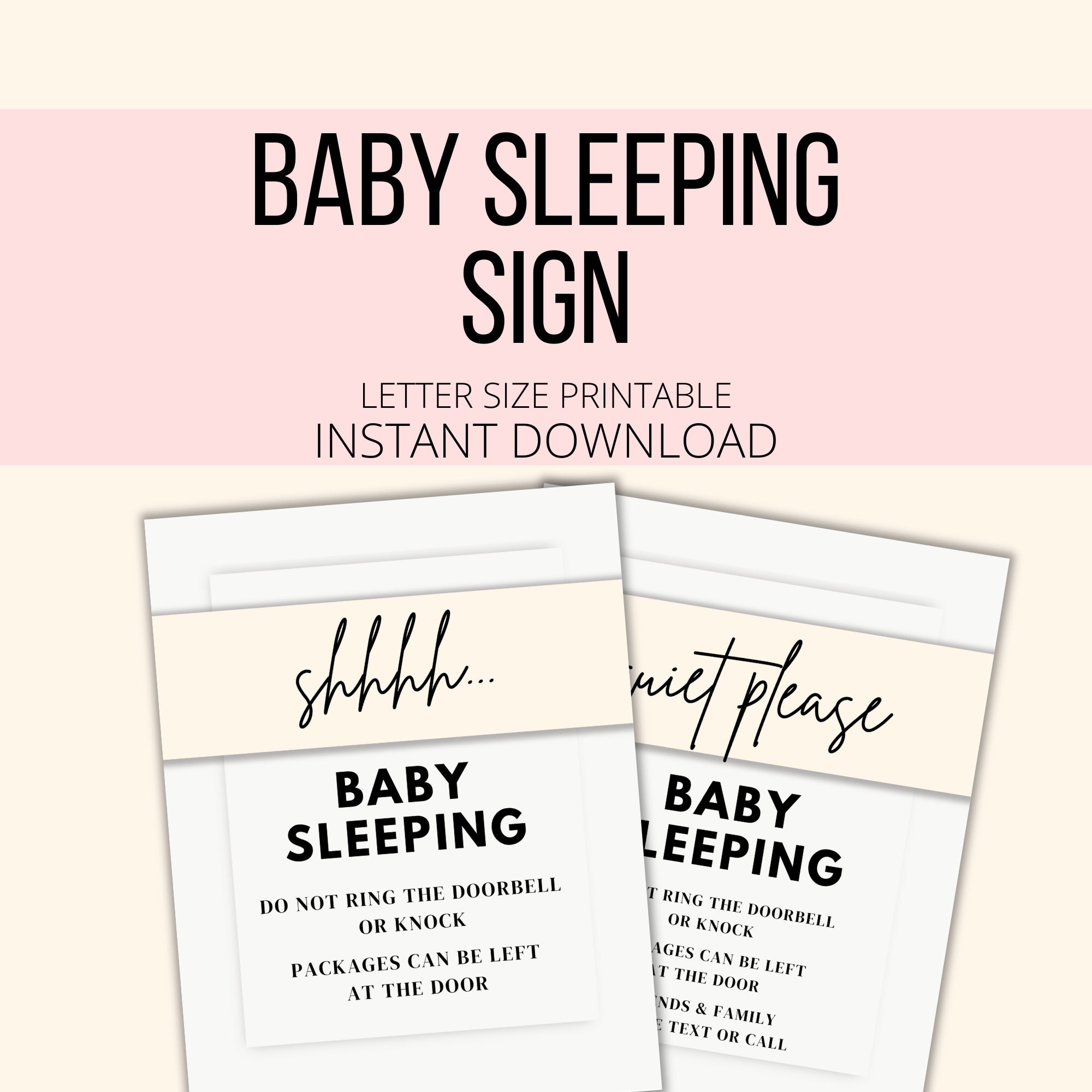 Baby Sleeping Sign Printable, Baby Do Not Disturb Ring Doorbell Knock ...