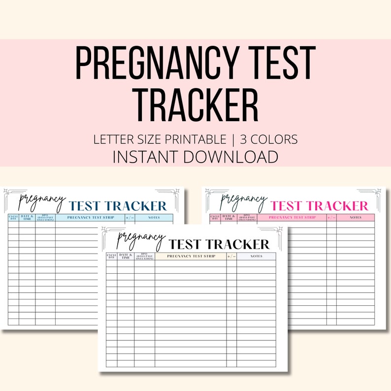 Pregnancy Test Tracker Printable, HCG Line Pregnancy Progression Log ...