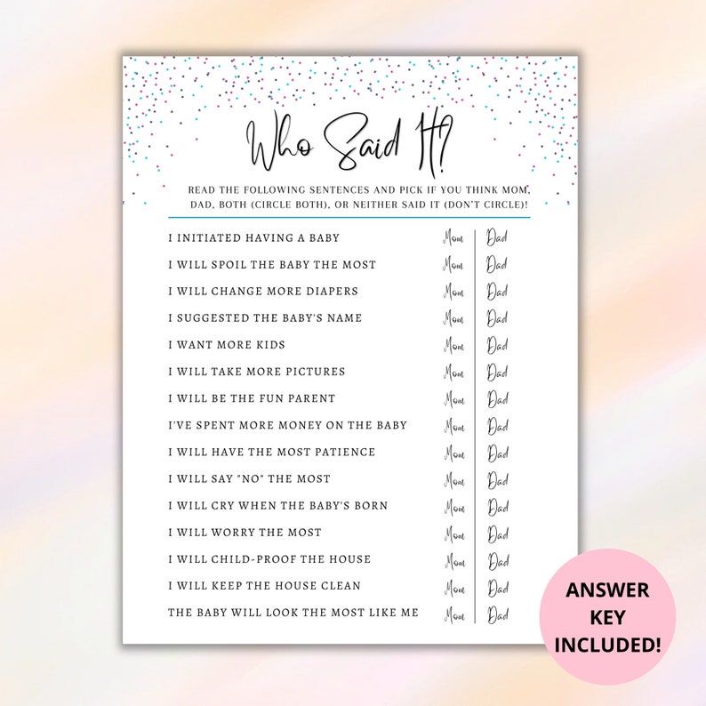 Who Said It Baby Shower Game Printable, Mommy or Daddy Game PDF, Guess ...