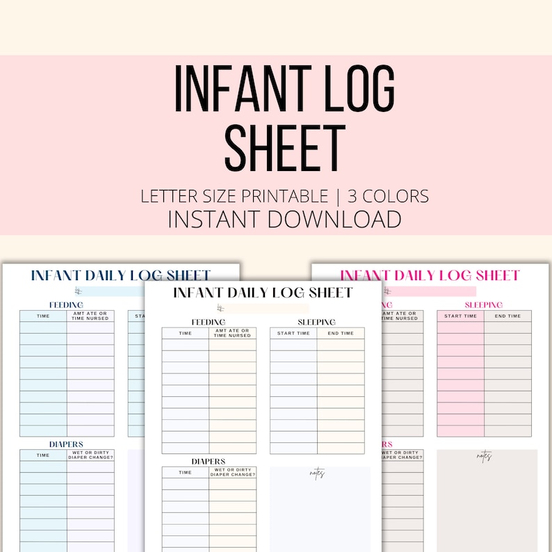 Infant Log Printable, Daily Newborn Baby Care Tracker PDF, Nanny ...