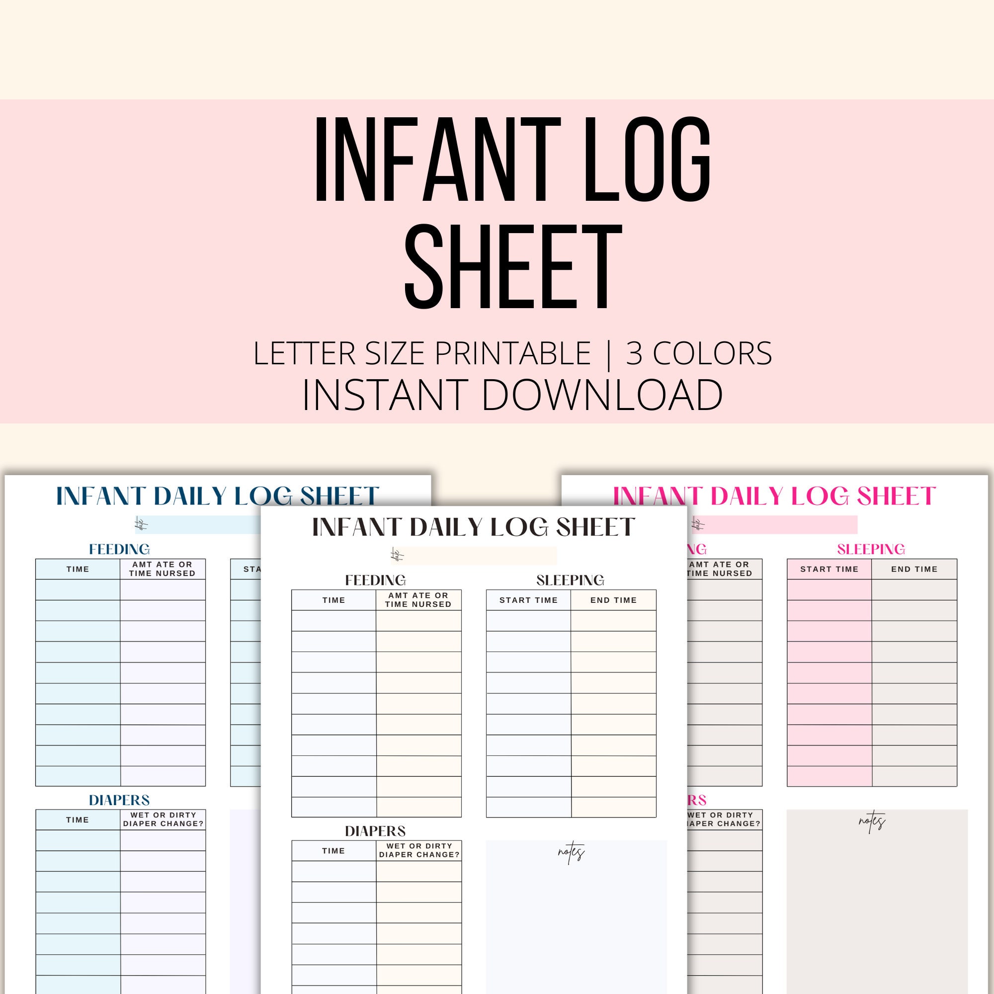 Infant Log Printable, Daily Newborn Baby Care Tracker PDF, Nanny ...
