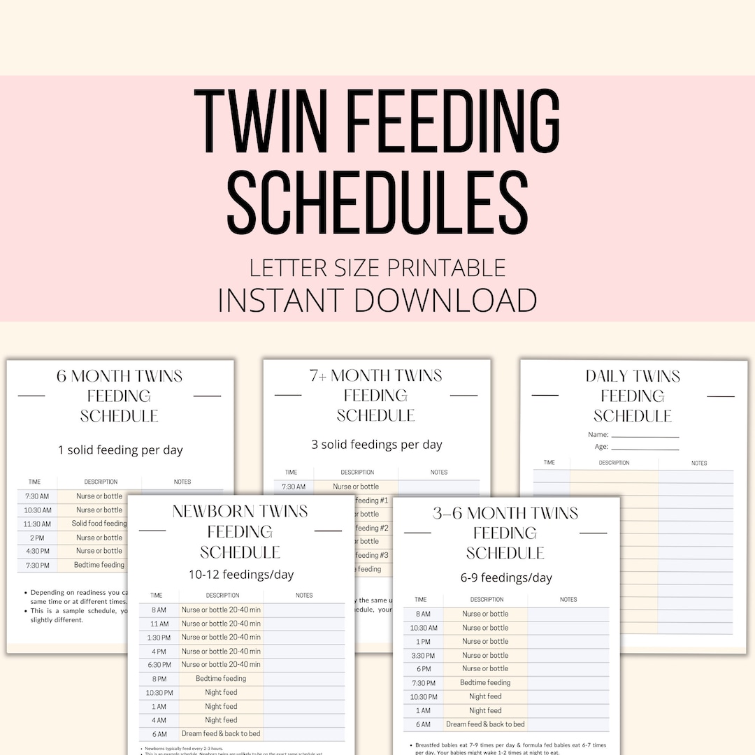 Twin Feeding Schedules Printable, Twin Baby Feeding Charts Planner PDF ...