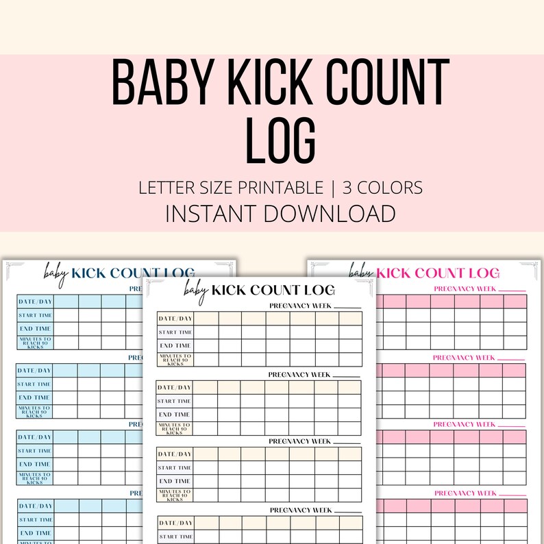 Kick Count Log Printable Baby Kick Count Chart PDF Fetal - Etsy