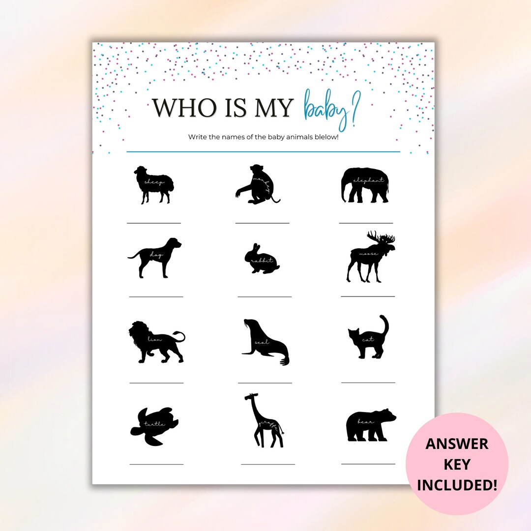 Baby Animal Name Game PDF, Baby Shower Game Animal Name Printable, Who ...