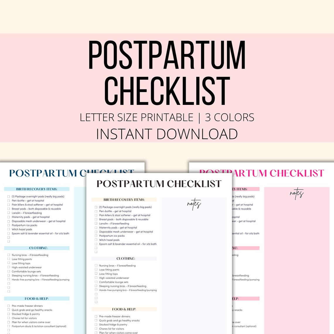 Postpartum Checklist Printable, Postpartum Care List, Postpartum Essentials Digital Download ...