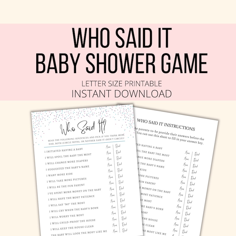 Who Said It Baby Shower Game Printable, Mommy or Daddy Game PDF, Guess ...