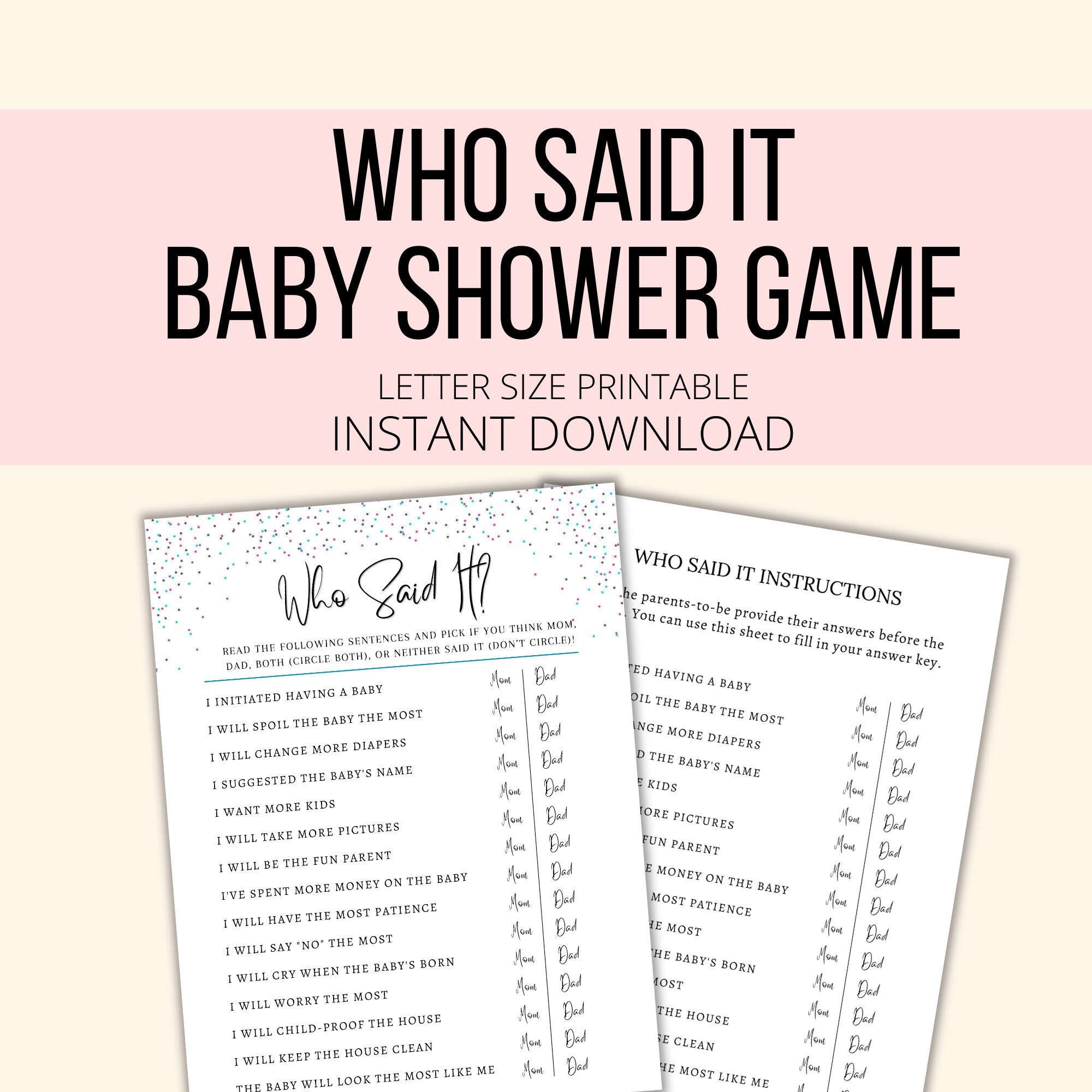Who Said It Baby Shower Game Printable, Mommy or Daddy Game PDF, Guess ...