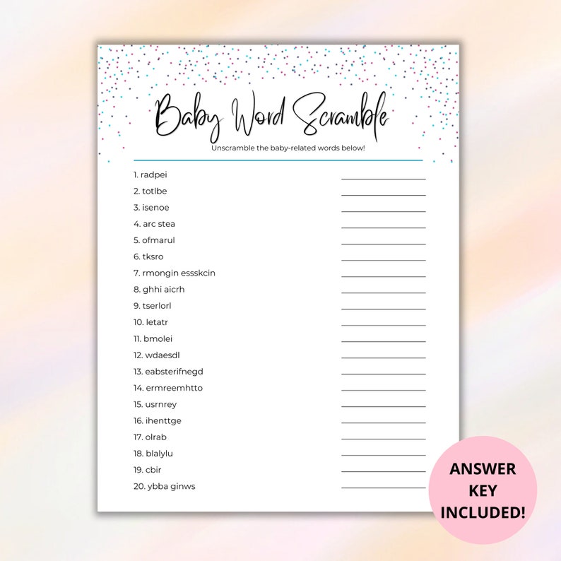Baby Word Scramble PDF, Baby Shower Word Puzzle Game Printable, Baby ...