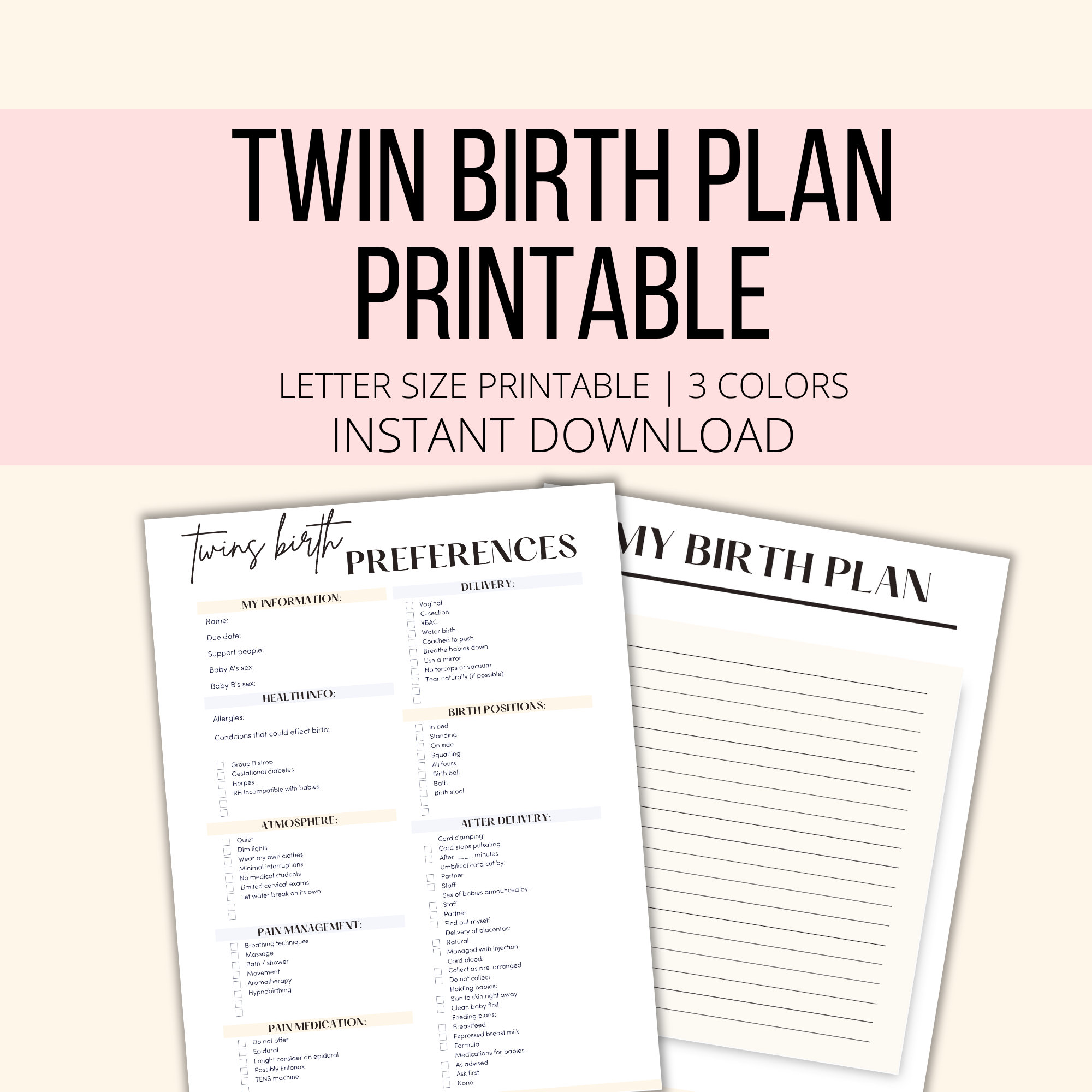 Twin Birth Plan Printable, Twins Birth Checklist PDF, Twin Pregnancy ... Twin Birth Plan Printable, Twins Birth Checklist PDF, Twin Pregnancy ...