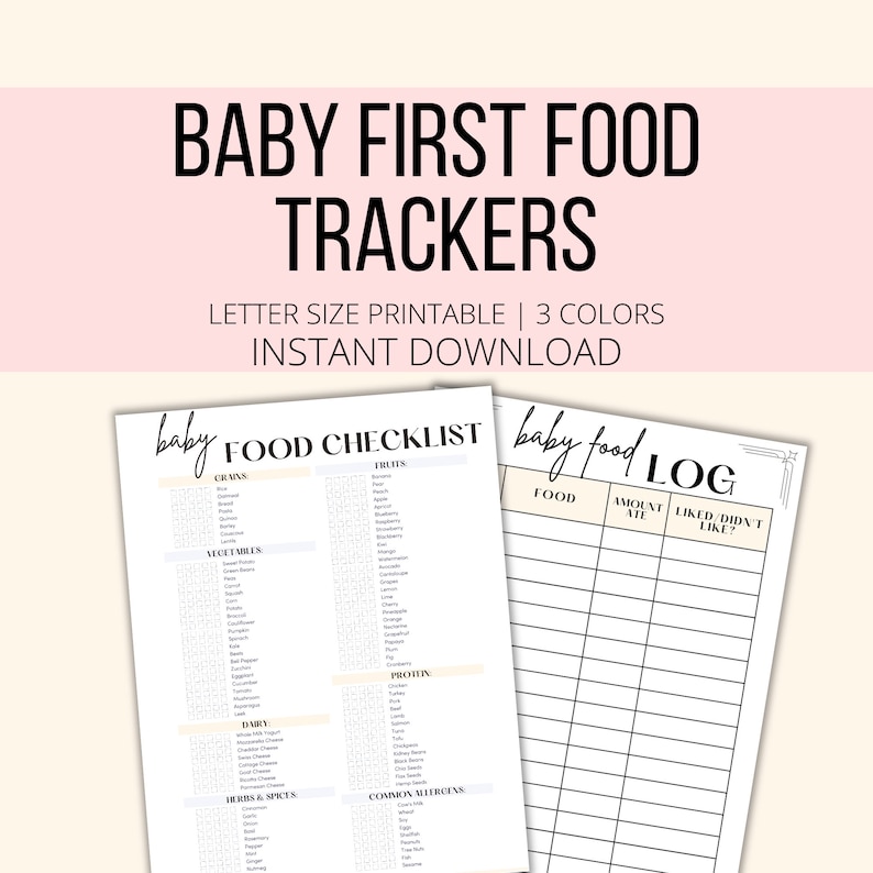 Baby First Food Tracker Printable Bundle, Baby Care Food Log PDF ...